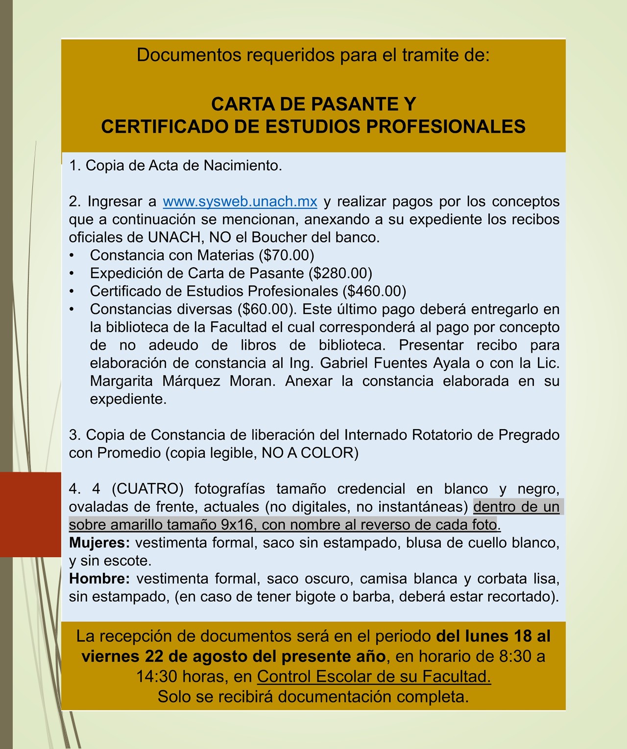 Carta pasante y certificado de estudios